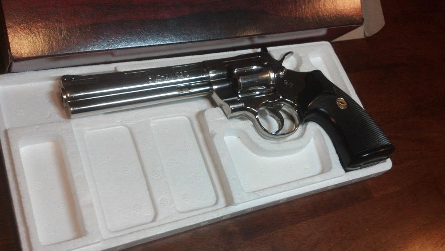 Colt Python 6` Nickel With Box For Sale at GunAuction.com - 12468356