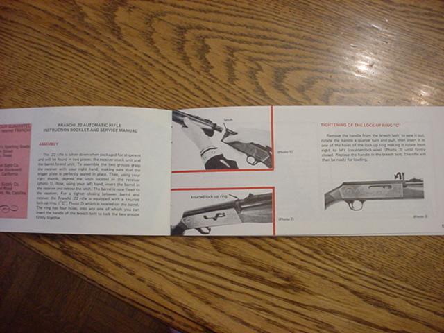 Franchi .22 Auto Rifle Instruction Manual 1968 For Sale at GunAuction ...