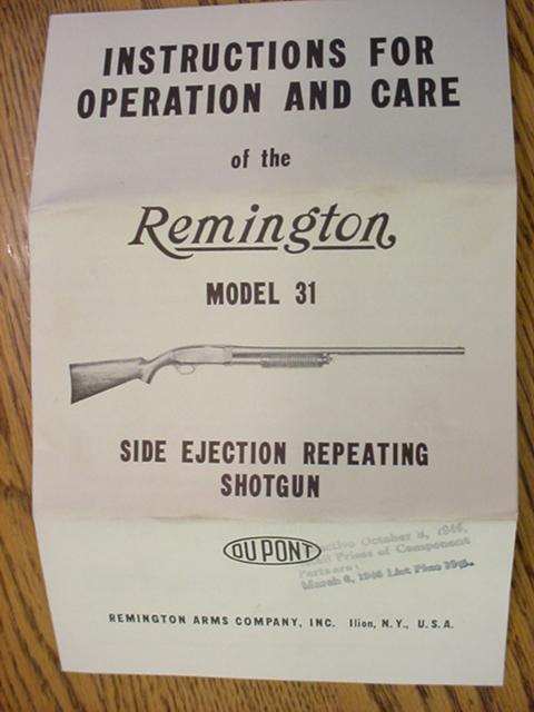Remington Model 31 Shotgun Instructions & Envelope For Sale at ...
