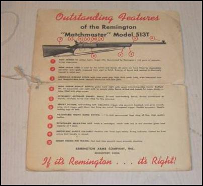 Remington Matchmaster 513 T 22 Target Rifle - Hang Tag