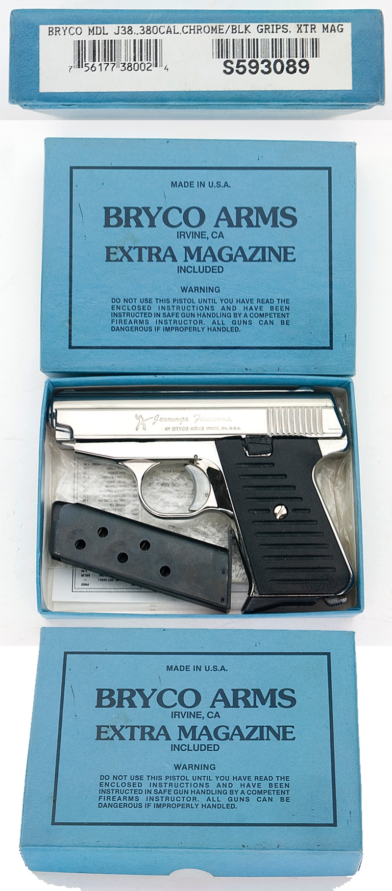 Bryco Arms (Jennings) Model J38 Semi-Auto Pistol 380 Acp Bright Chrome ...