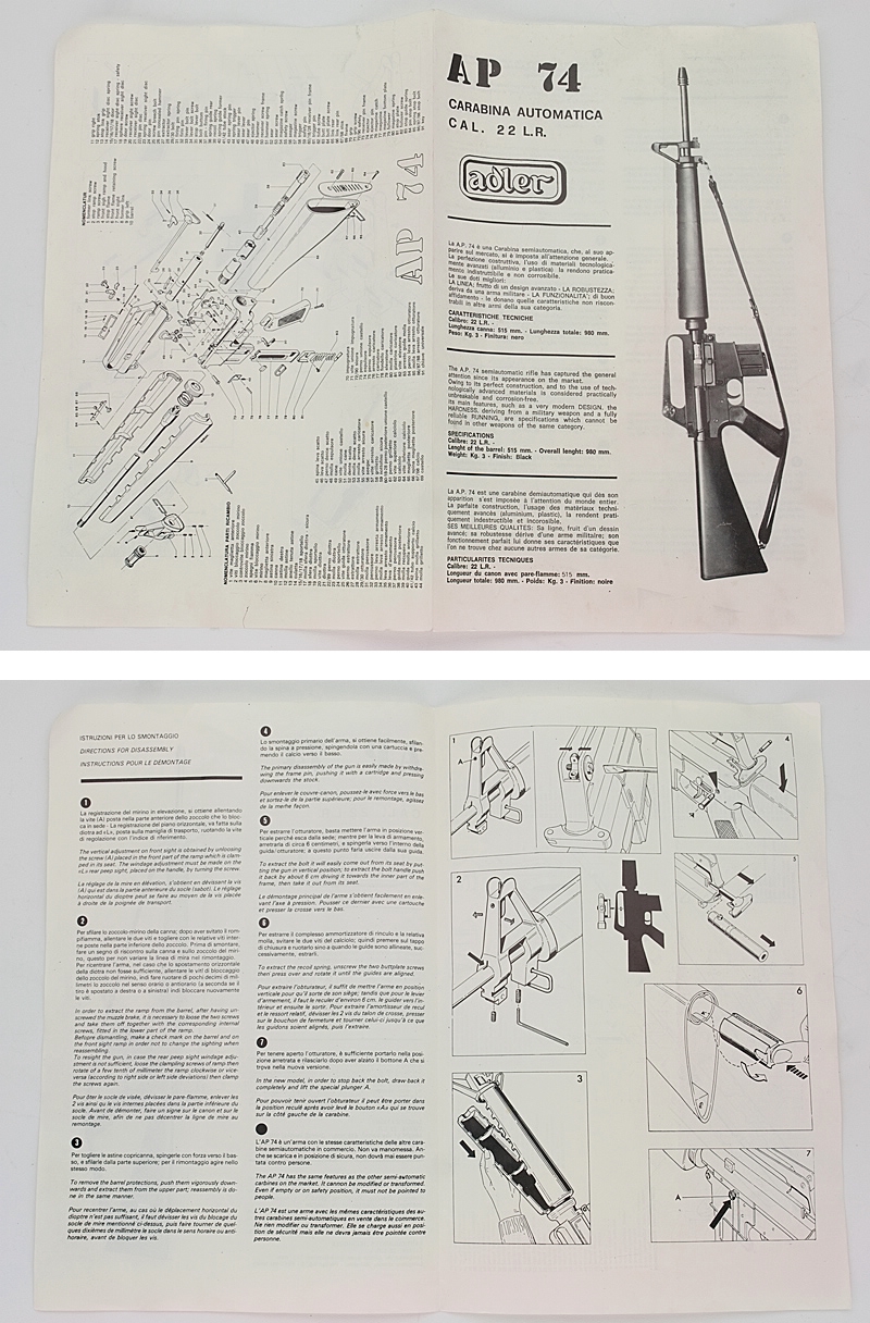 Adler Italy Jager Model Ap-74 Ar-15 Style .22 Lr Semiauto Rifle For ...