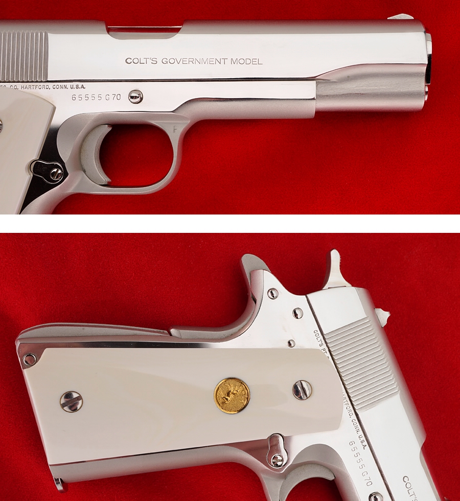 Colt Government Model Mk Iv Series 70 Nickel Finish Ivory Grips 45 Acp ...