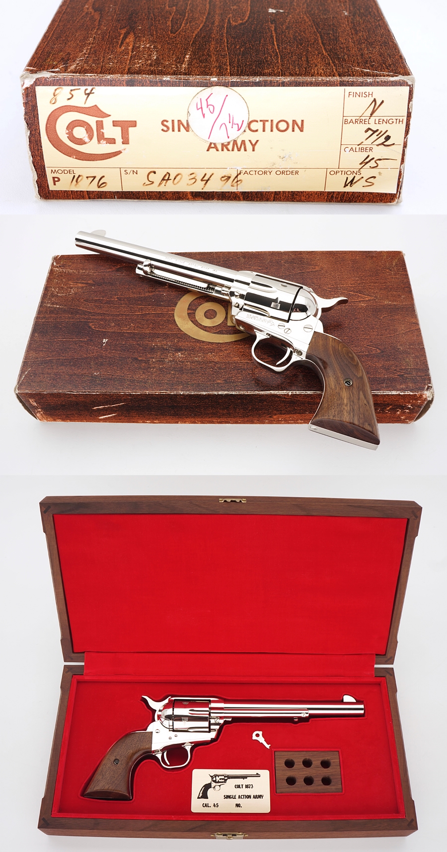 Colt Saa 3rd Gen Nickel Revolver 7-1/2 Barrel .45 Lc W/Display Case ...