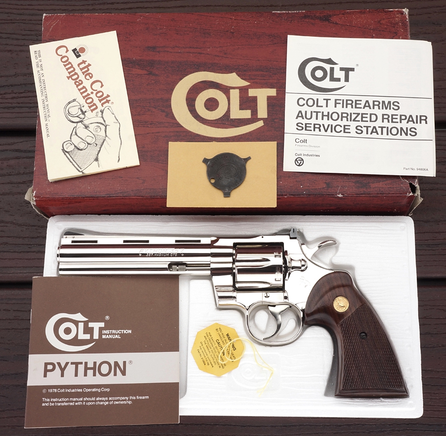 COLT PYTHON 357 MAGNUM NICKEL 6 INCH REVOLVER MADE 1978 IN MINTY CONDITION