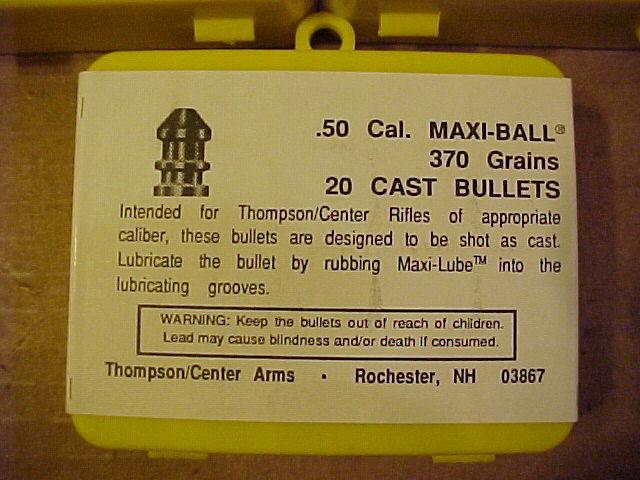 100 Rds T/C 50 Cal Maxi-Ball Bullets 370 Gr Nos For Sale at GunAuction ...