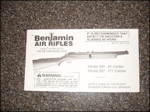 Benjamin 392/397 Manual (N.O.S.) For Sale at GunAuction.com - 7953287