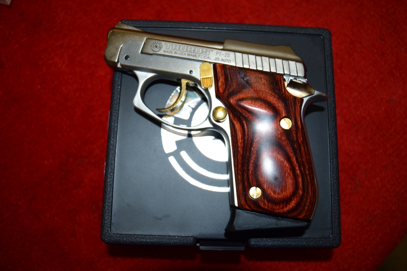 Taurus Pt25 .25acp Nickel W/Gold Accent & Rosewood For Sale at ...