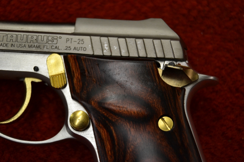 Taurus Pt25 .25acp Nickel W/Gold Accent & Rosewood For Sale at ...