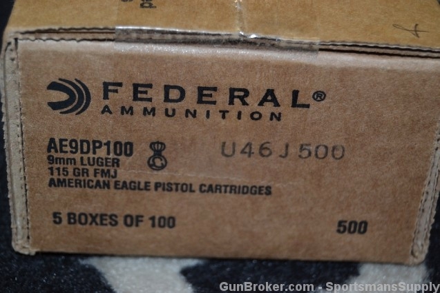 500 Rds Federal AE9DP100 9mm 115gr FMJ