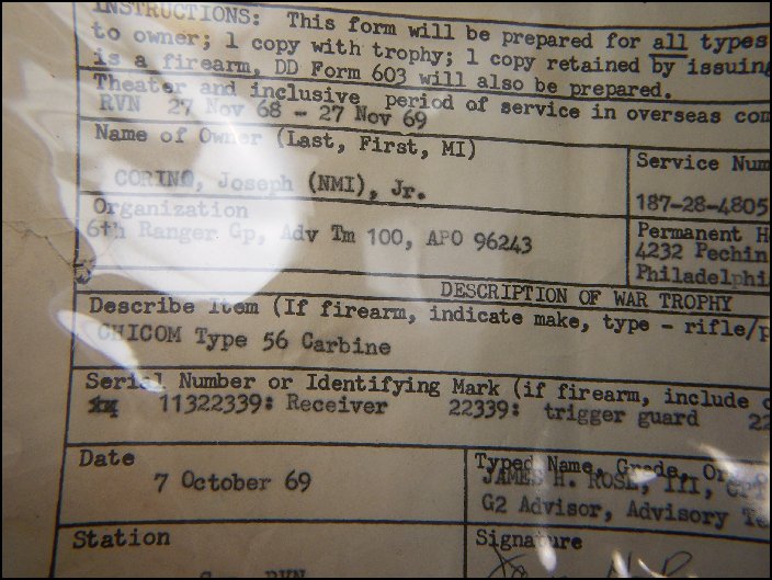 Chinese Chicom Sks Rifle W/ Vietnam Capture Papers 1969 For Sale at ...