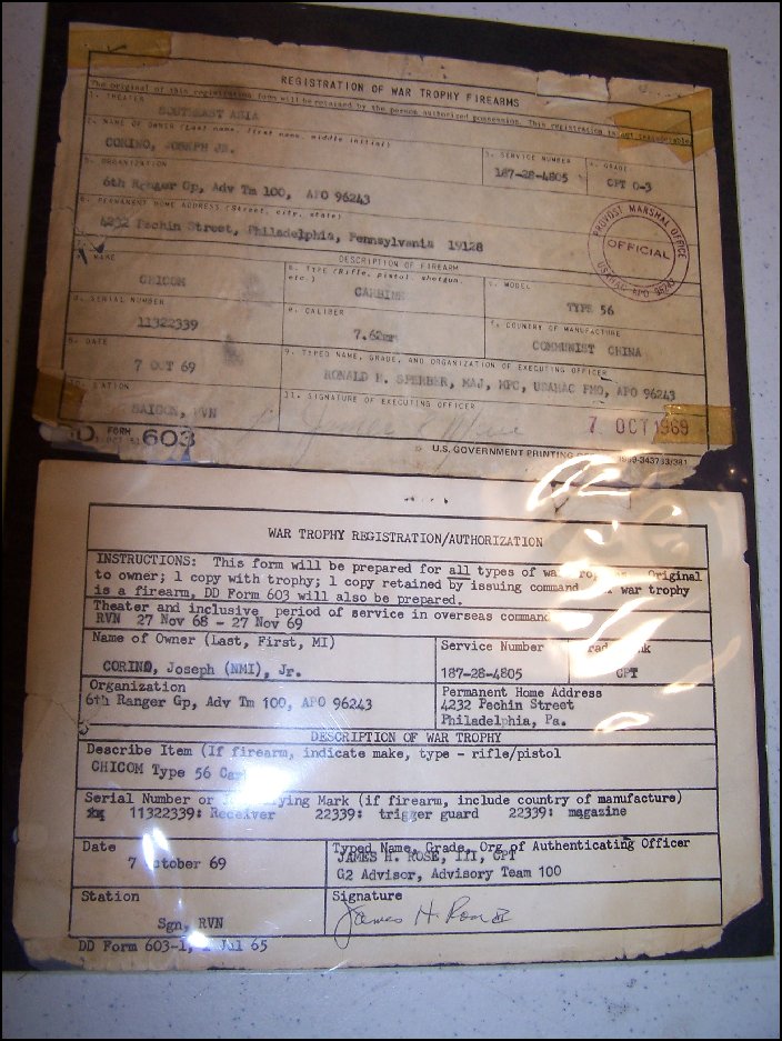 Chinese Chicom Sks Rifle W/ Vietnam Capture Papers 1969 For Sale at ...