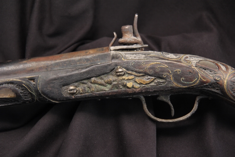 Unmarked Flintlock Rifle Wall Hanger / Decorator, Inlaid Stock For Sale ...