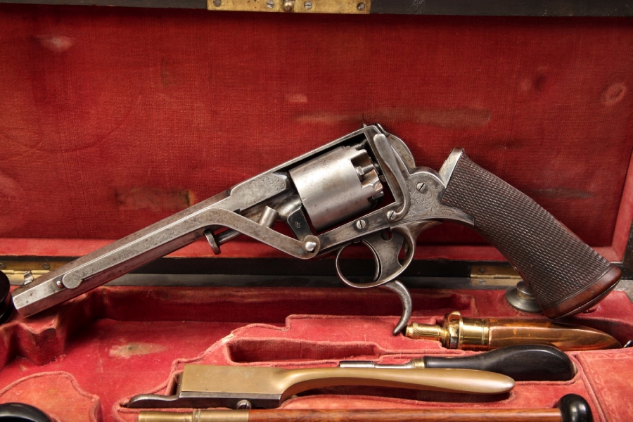 Rare Cased .36 Adams Tranter Percussion Da Double Trigger Revolver ...