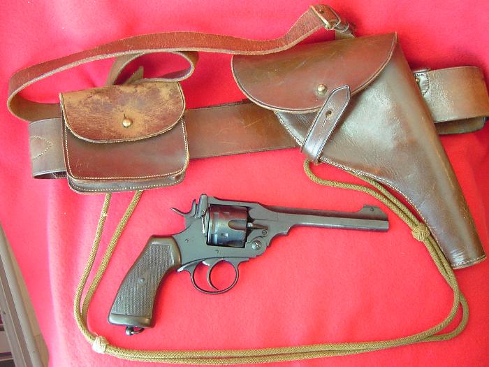 Webley MkVI .445 cut for .45 ACP w/ sam browne rig