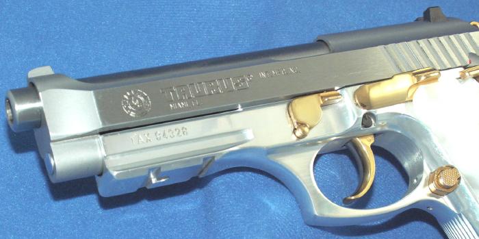 Taurus Pt 92 9mm Stainless Pistol Gold Accents Acc. Rail For Sale at ...