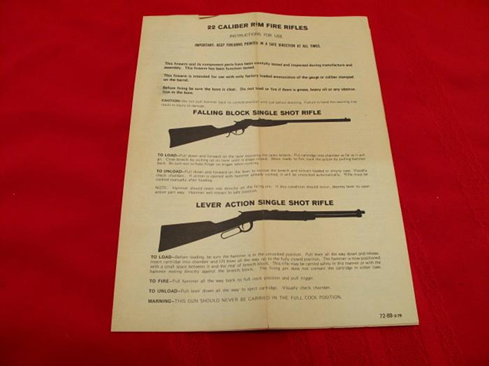 Savage - Stevens 'Crackshot' Model 72 Falling Block...22 S, L , Lr ...