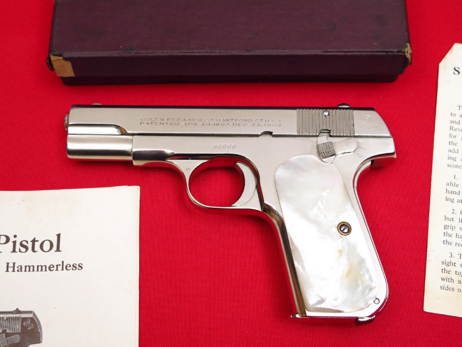 Colt 1908 Pocket Hammerless .380 Acp...Nickel & Pearl...Mfd 1926 W/ Box ...