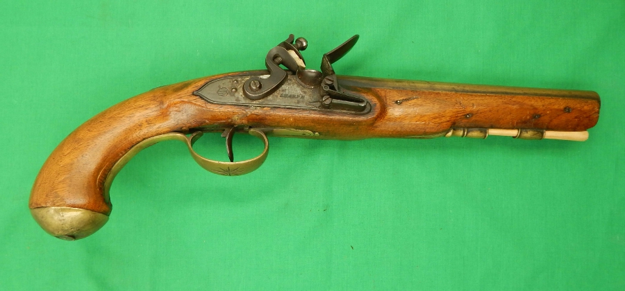 Sharpe English Flint Lock Pistol, Brass Barrel For Sale at GunAuction ...