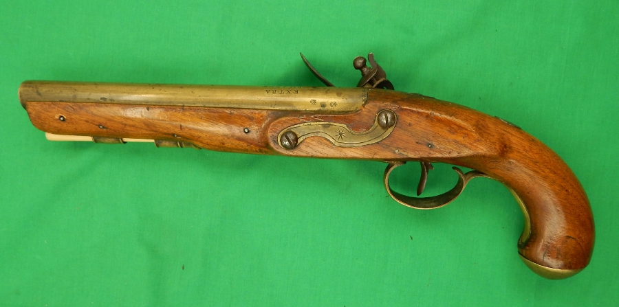 Sharpe English Flint Lock Pistol, Brass Barrel For Sale at GunAuction ...